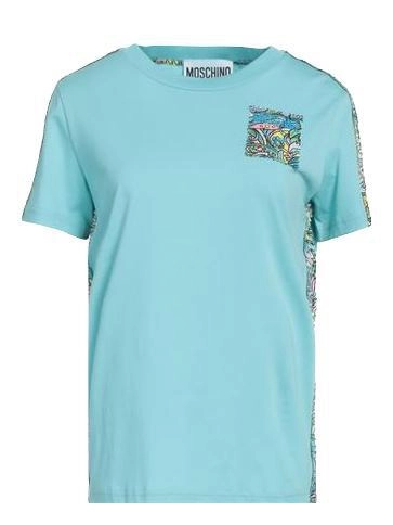 Moschino Cotton T-shirt With Appliqués And Side Stripes - Blue