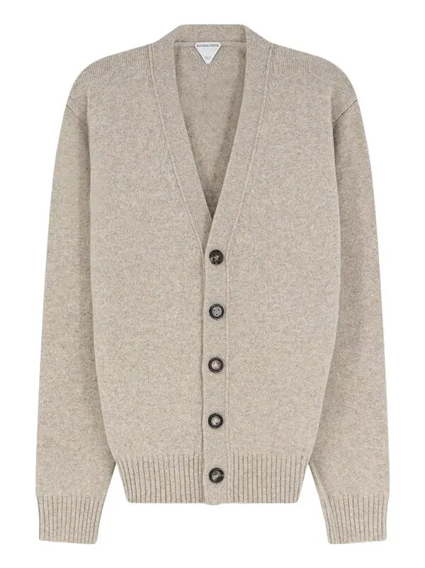 Bottega Veneta Cashmere Blend V-neck Cardigan With Intreccio Patch - Beige