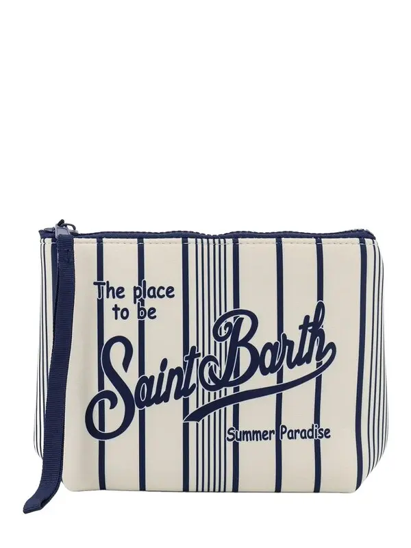 MC2 SAINT BARTH Aline Scuba Clutch With Striped Pattern And Grosgrain Side Tie - Blue