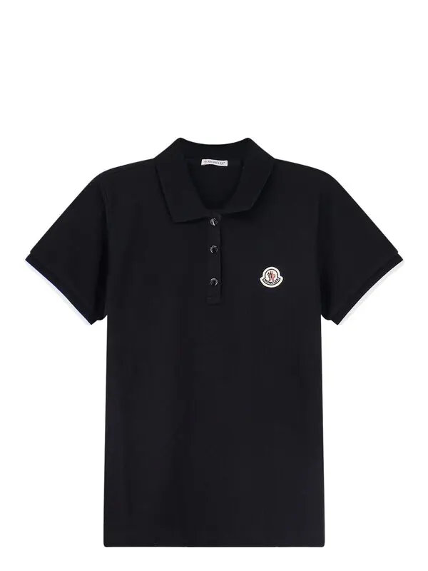 Moncler Cotton Polo Shirt With Logo Patch - Black