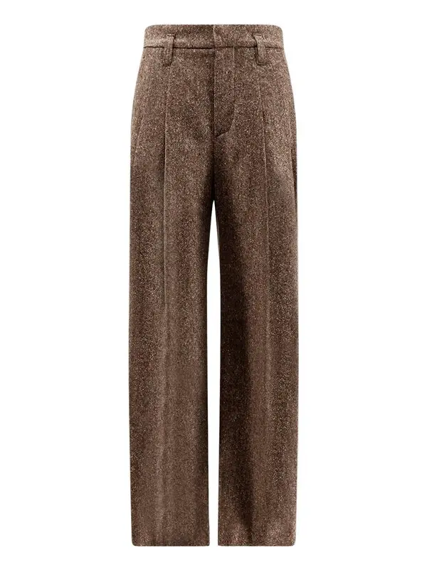 Brunello Cucinelli Mélange Wool Blend Wide Leg Trousers - Brown