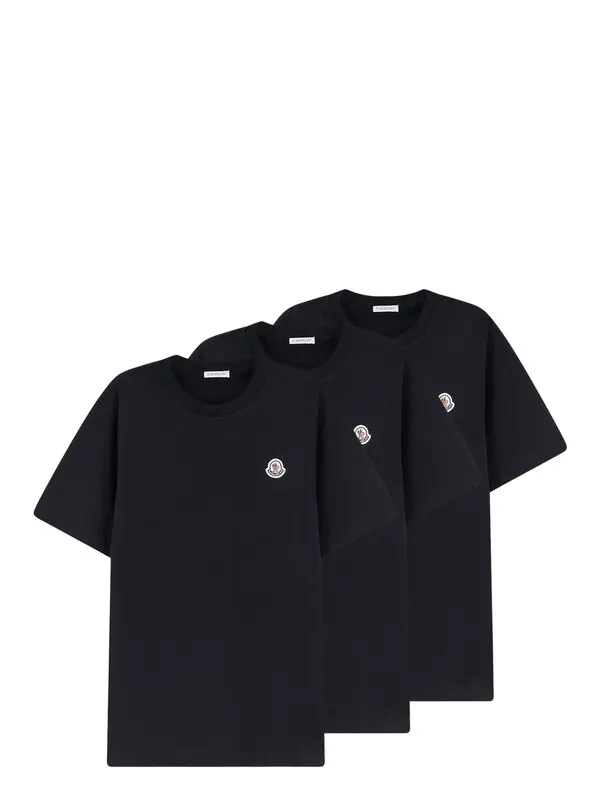 Moncler Cotton Tshirt With Front Logo Patch - Black