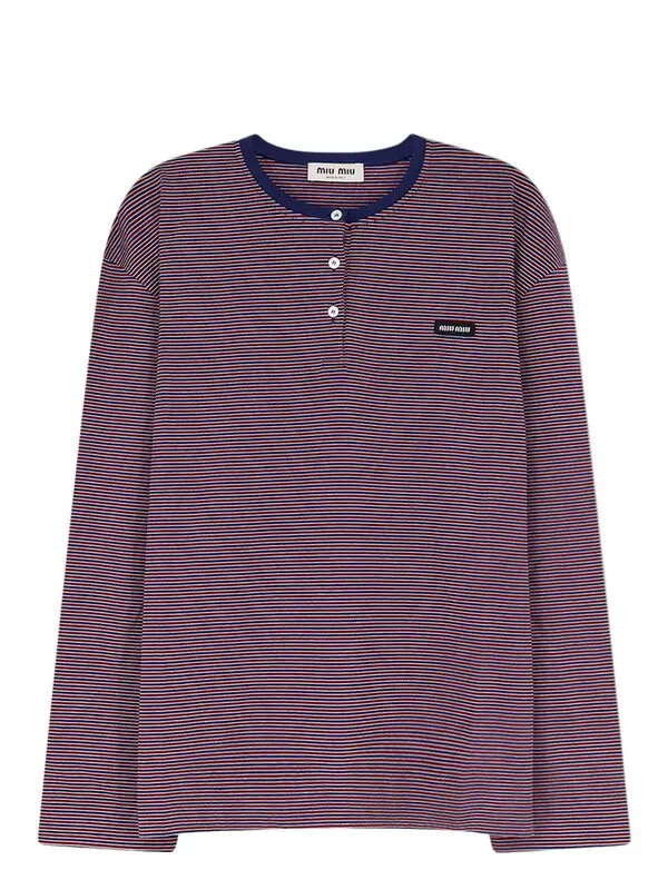 Miu Miu Striped Long Sleeve Cotton T-shirt - Purple