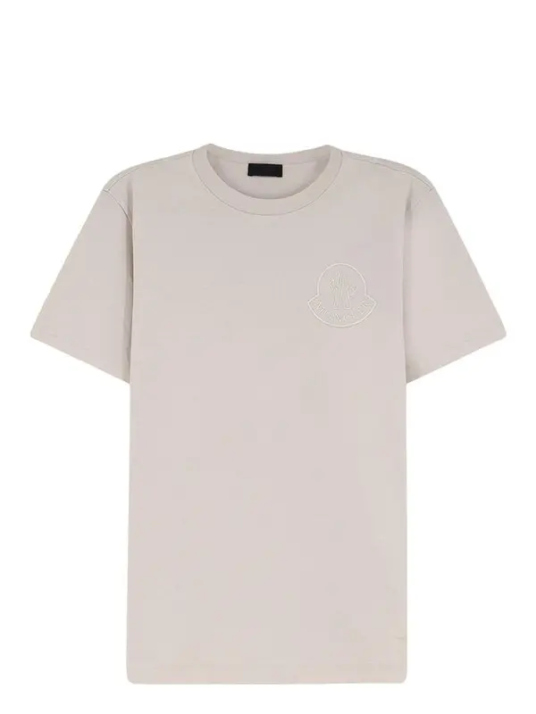 Moncler Cotton Tshirt With Front Logo Patch - Beige