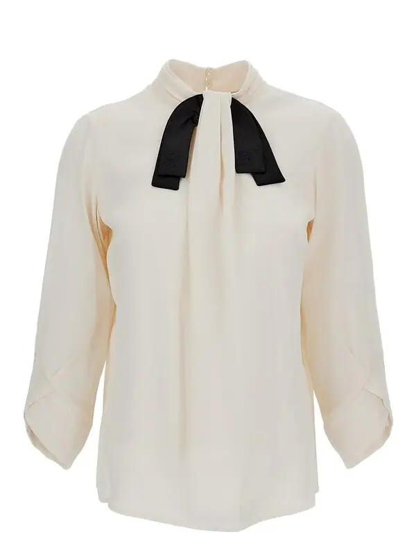 Elisabetta Franchi Viscose Shirt With Contrasting Detail And Embroidered Initials - White