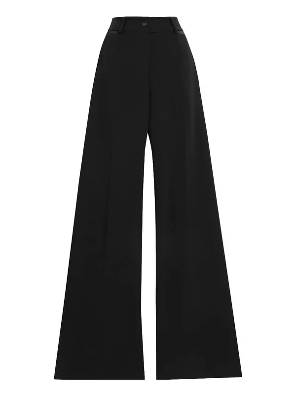 Dolce & Gabbana Wool-crepe Wide-leg Pants With Satin Trim - Black