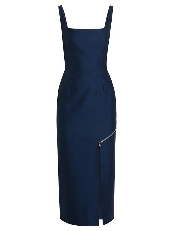 Alexander McQueen Zip-detailed Midi Dress In Grain De Poudre Wool Blend - Navy