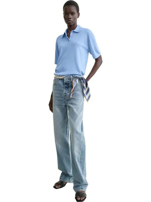 TOTEME Wool-silk Blend Polo Shirt With Embroidered Monogram - Blue