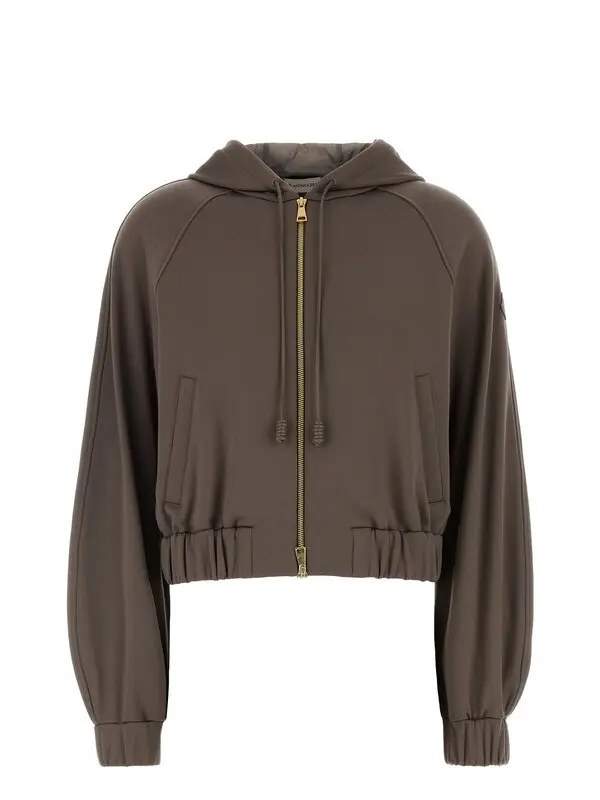 Moncler Cropped Zip-up Sweatshirt With Drawstring Hood - Brown