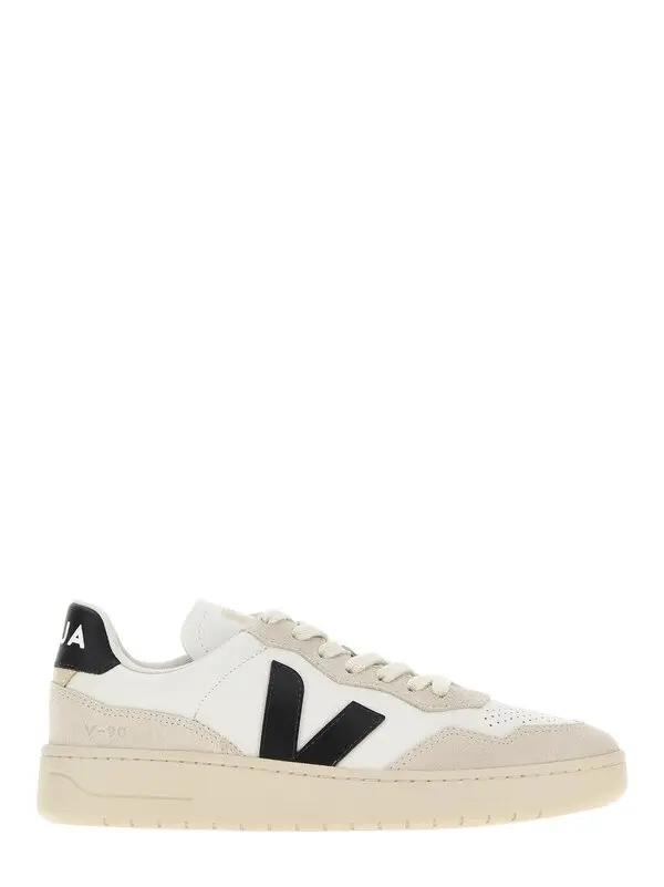 VEJA V-90 Leather And Suede Sneakers - White