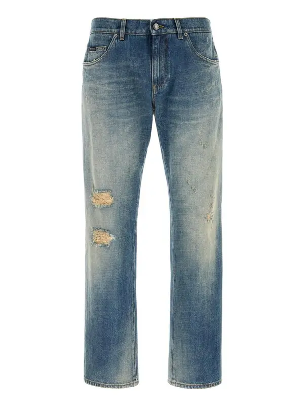 Dolce & Gabbana Stonewashed Denim Jeans With Rips - Blue