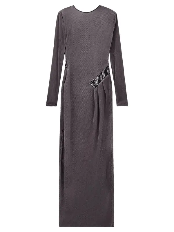 Giorgio Armani Pleated Jersey Maxi Dress With Sequins And V-neck Back - Grey