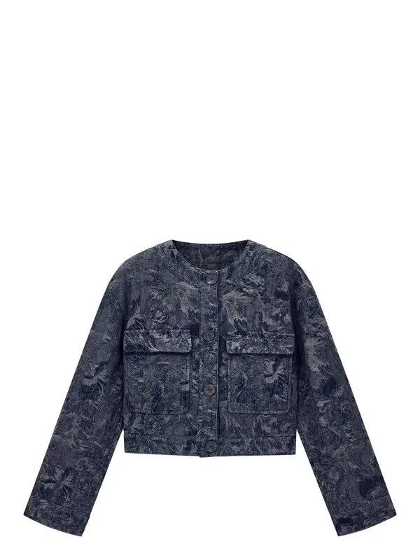 Giorgio Armani Cropped Blouson In Floral Jacquard Denim - Blue