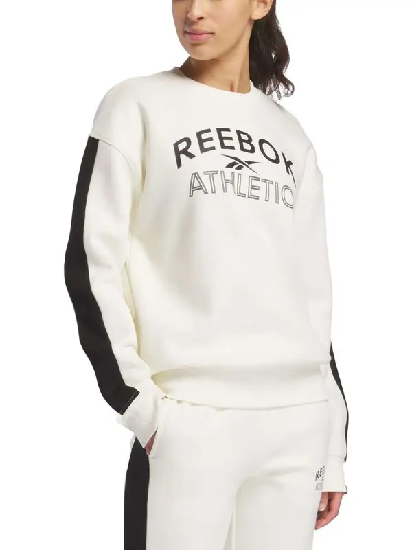 REEBOK Fleece Crewneck Sweatshirt With Striped Sleeves - Chalk