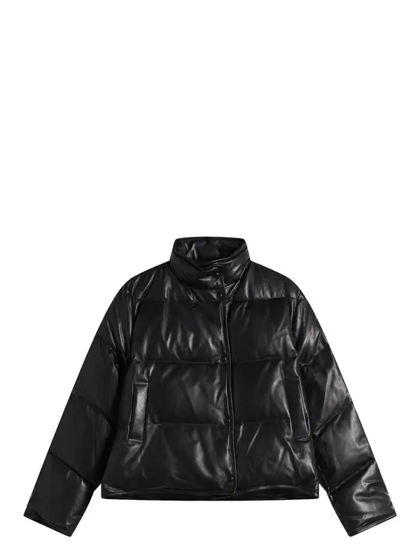 NOTHING WRITTEN Lambskin Leather Puffer Jacket - Black