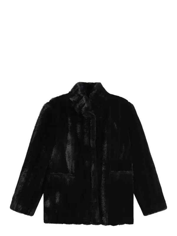 NOTHING WRITTEN Faux Fur Jacket With Striped Texture - Black