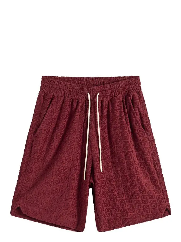 Drole De Monsieur Monogram Textured Shorts With Elasticated Waist - Wine