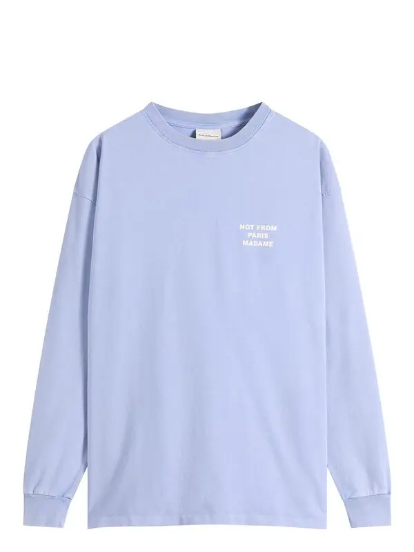 Drole De Monsieur Washed Long Sleeve Slogan T-shirt - Blue
