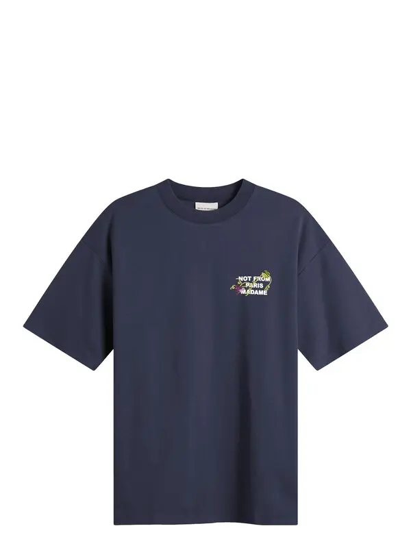 Drole De Monsieur Vine Embroidered Slogan T-shirt - Navy