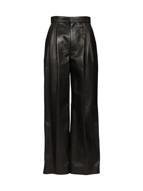 Bottega Veneta Wide-leg Shiny Lambskin Trousers - Black
