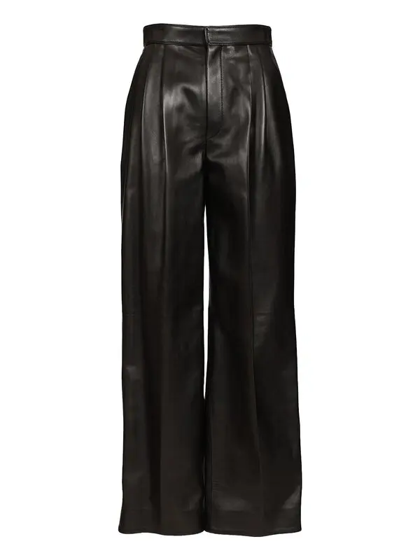 Bottega Veneta Wide-leg Shiny Lambskin Trousers - Black