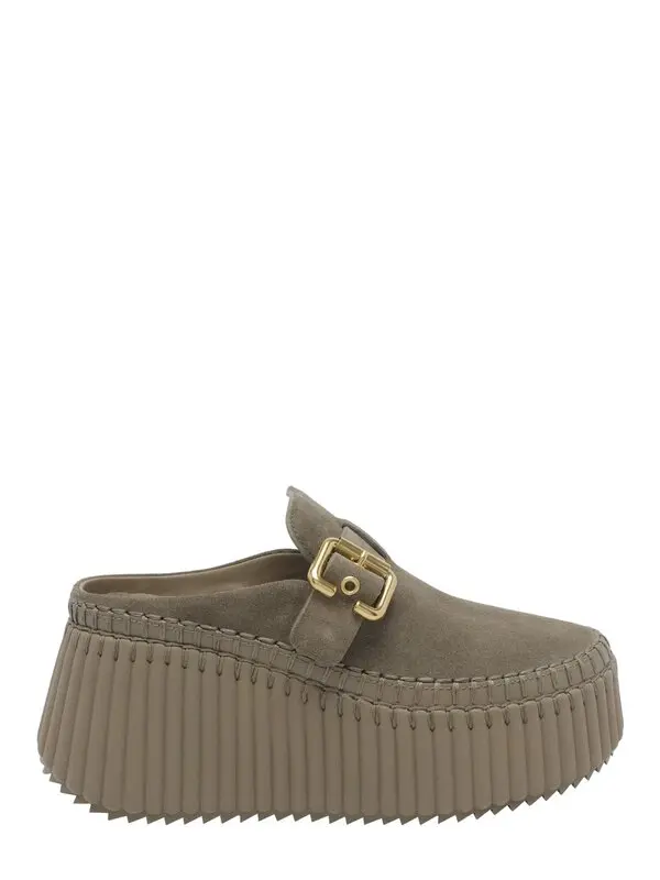 Chloé Suede Platform Mules - Green