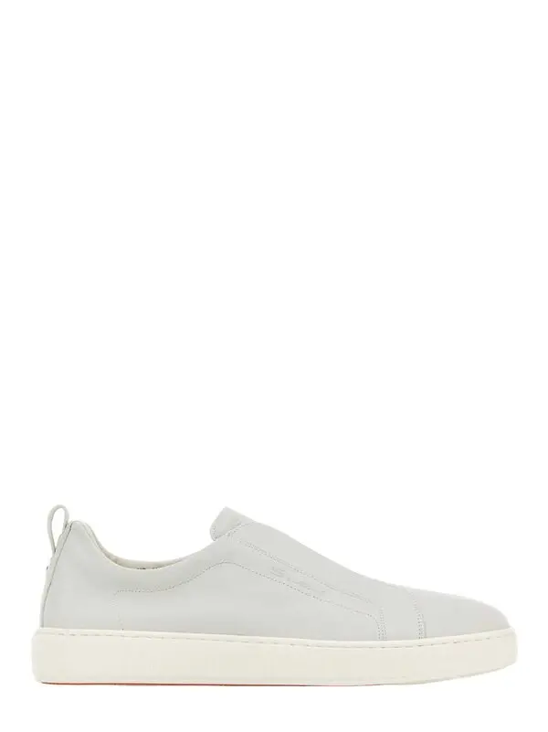 Santoni Chalk Leather Victory Slip-ons - Gray