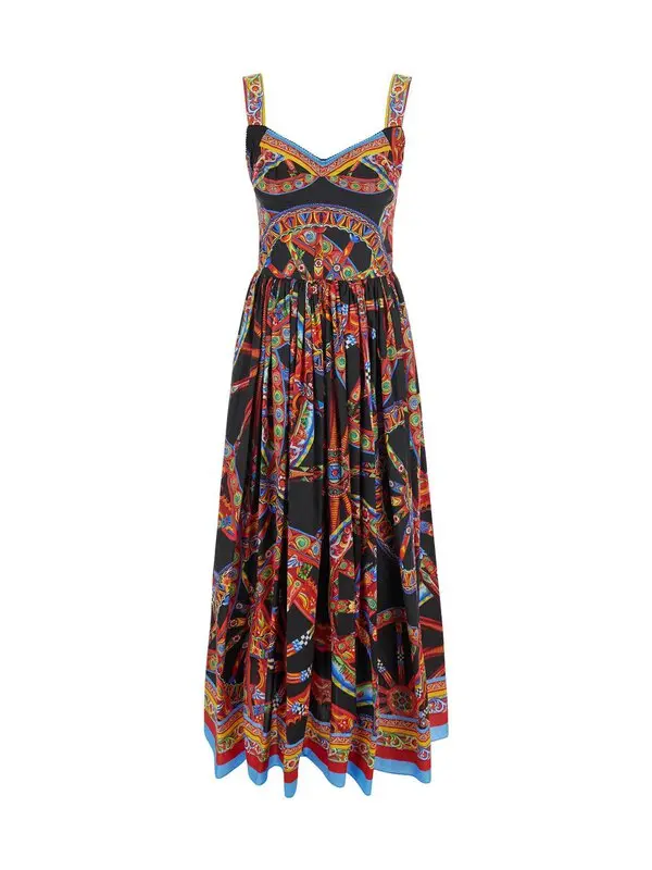 Dolce & Gabbana Cotton Majolica Print Long Dress - Multicolor