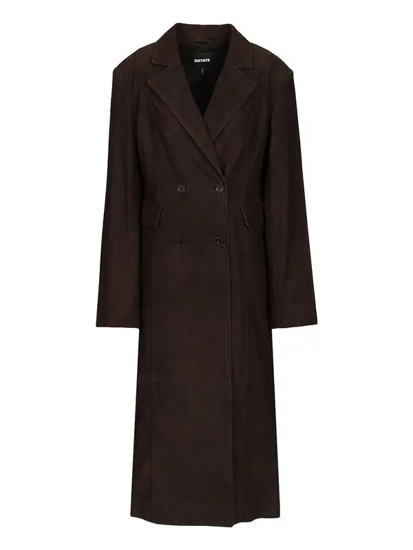 ROTATE BY BIRGER CHRISTENSEN Long Suede Double-breasted Coat - Brown