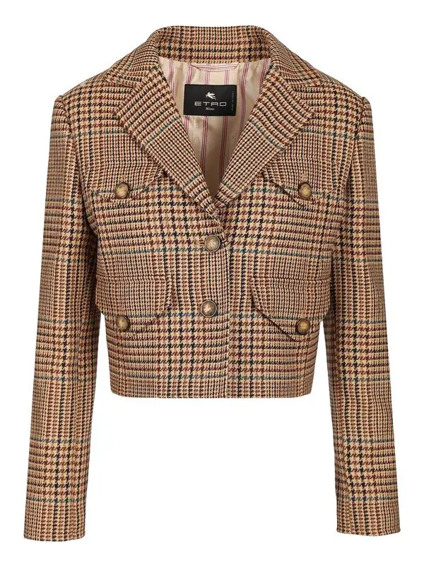 Etro Cropped Houndstooth Wool Blazer - Multicolor