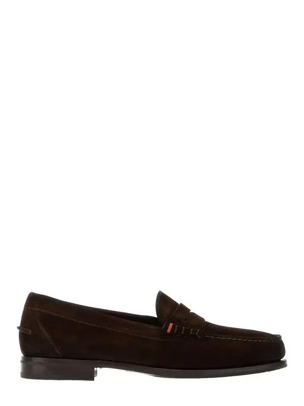 Santoni Dark Suede Quentin Loafers - Brown