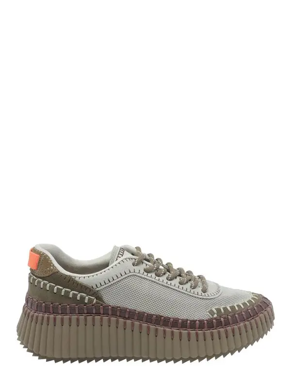 Chloé Sneakers Color Block, Lace-up, Round Toe - Cream