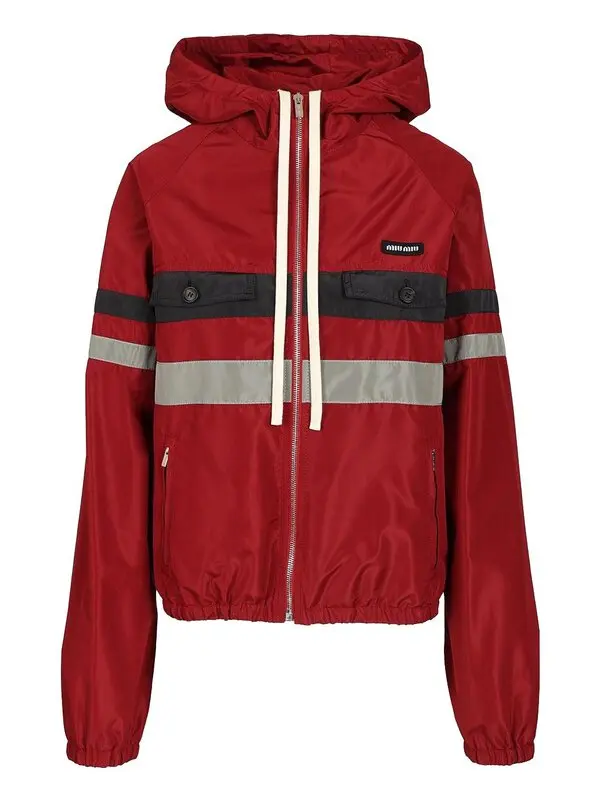 Miu Miu Blouson In Technical Canvas With Drawstring Hood - Red