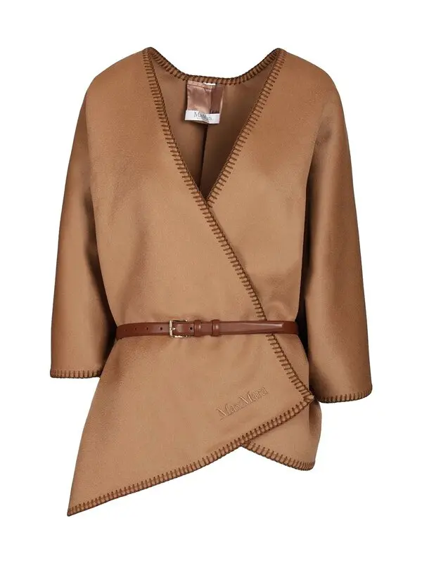 Max Mara Double-drap Pure Wool Cape With Leather Belt - Cream