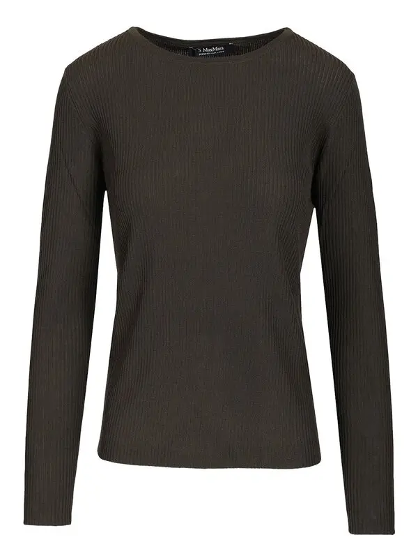 Max Mara Long-sleeved Ribbed Wool Sweater With Decorative Cuff Buttons - Green