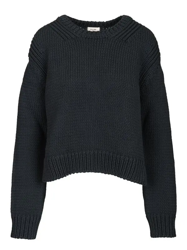 Celine Crew Neck Ribbed Sweater - Blue