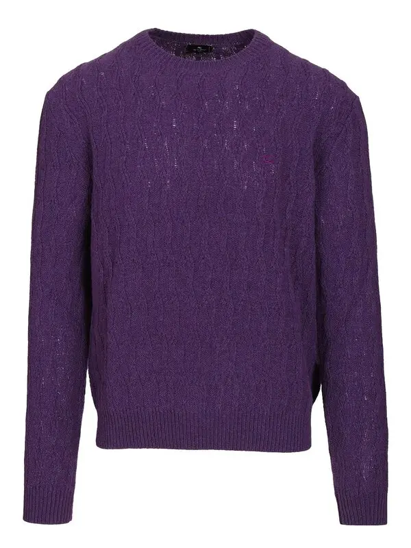 Etro Cashmere Crew Neck Sweater With Roma Workmanship - Purple