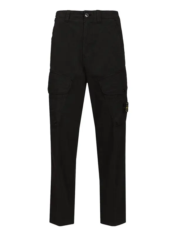 Stone Island Stretch Organic Cotton Twill Cargo Trousers - Black