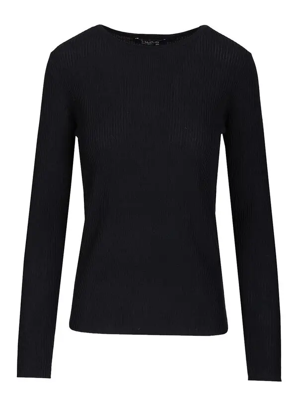 Max Mara Ribbed Crewneck Long Sleeve Wool Top - Blue