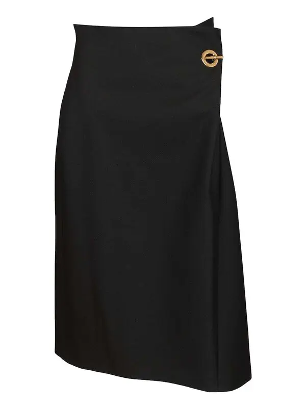 Celine Mohair Wool Midi Skirt With Gold Tone Chain Detail - Black