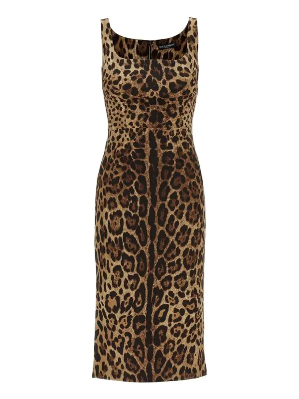 Dolce & Gabbana Animal Print Silk Charmeuse Midi Dress - Brown