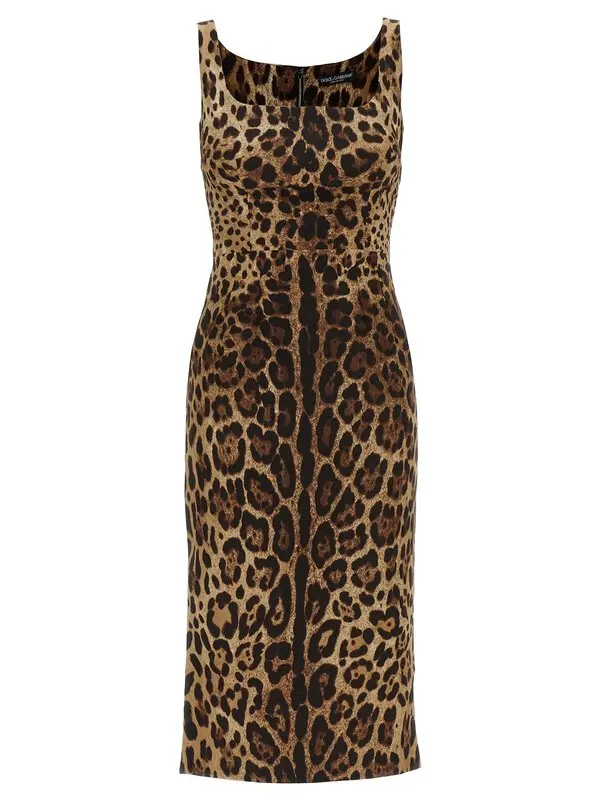Dolce & Gabbana Animal Print Silk Charmeuse Midi Dress - Brown