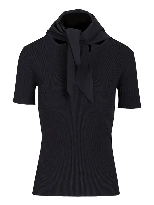 Max Mara Ribbed Knit Scarf Sweater - Blue