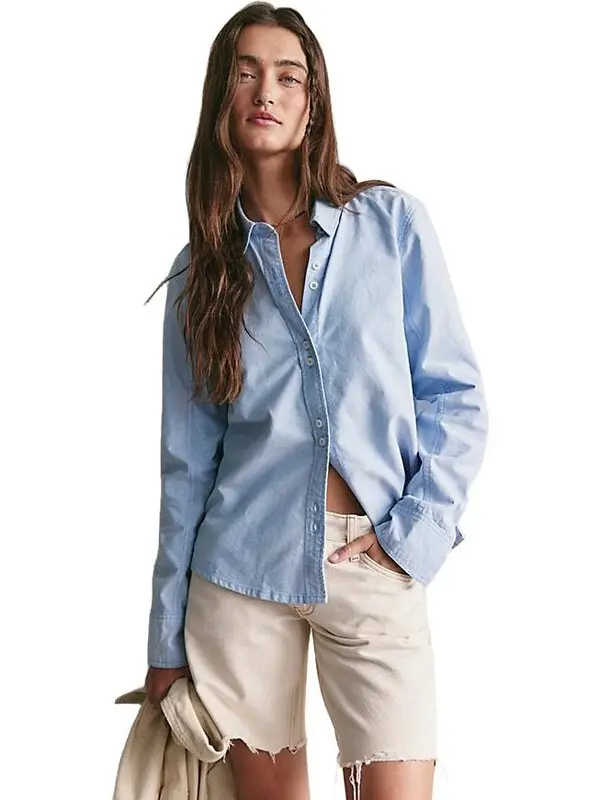 Free People We The Free Benny Slim Oxford Button-down Shirt - Blue Combo
