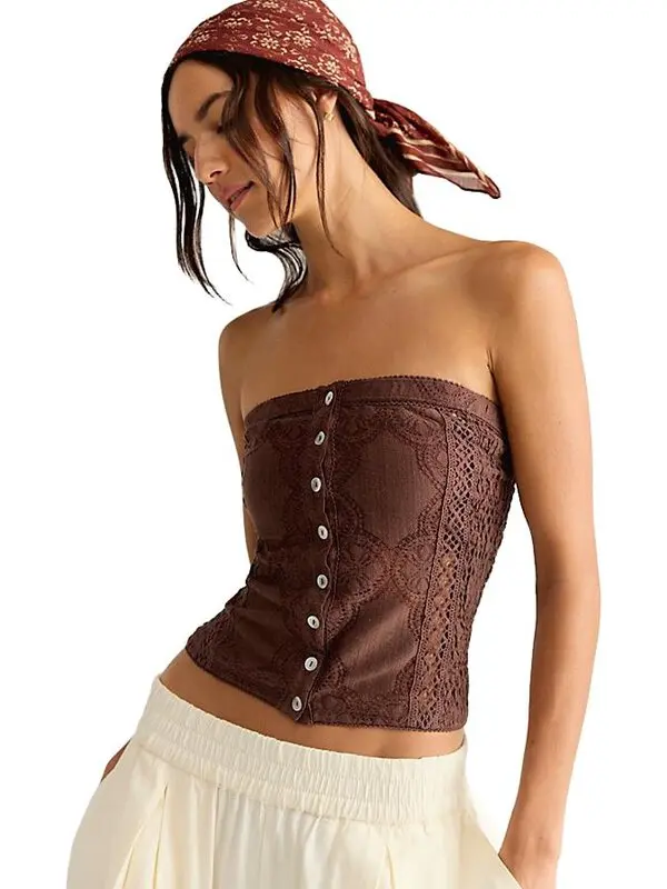 Free People Sofia Embroidered Tube Top - Chickory Coffee
