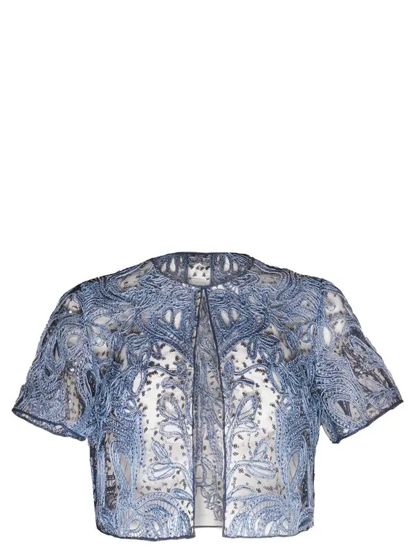 Naeem Khan Embellished Raffia Bolero - Navy