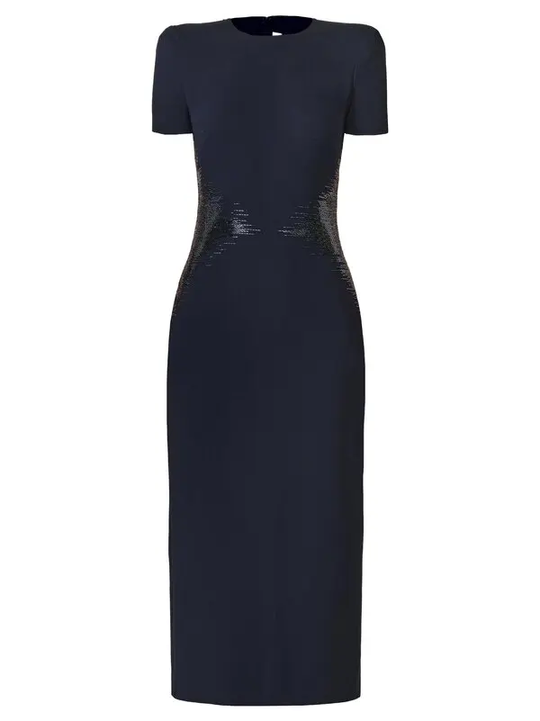 Naeem Khan Beaded Waist Crepe Cocktail Dress - Navy