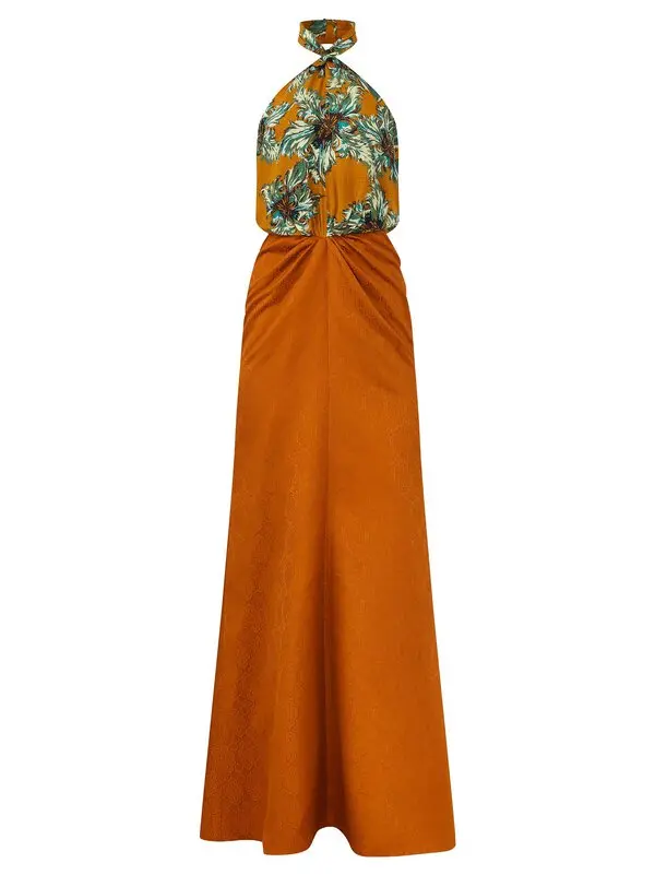 DAR ZÉRO STUDIO Geometric Silk Jacquard Halter Maxi Dress - Print