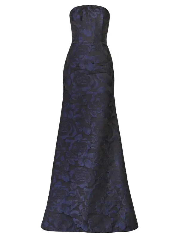 Naeem Khan Strapless Floral Jacquard Gown - Navy