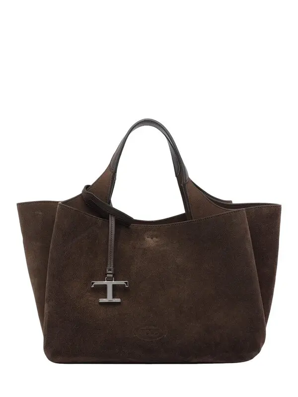TOD'S Mini Suede Handbag With T Timeless Charm - Brown